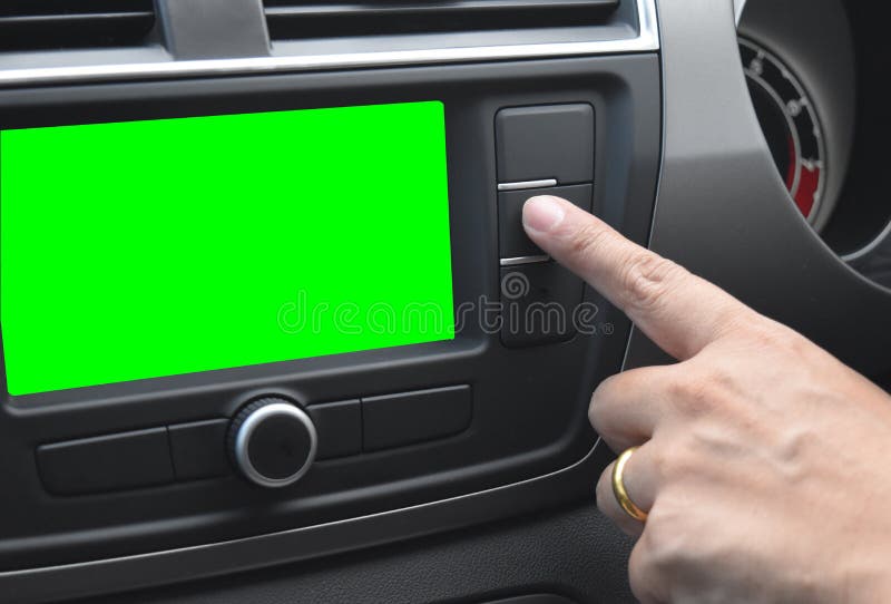 Asian Man Index Finger is Pressing a Button on Car Dashboard Modern ...