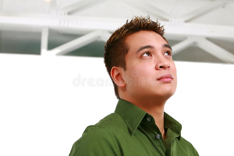 Asian man looking upward stock photo. Image of studio - 7555574