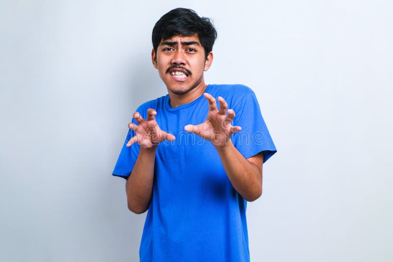 Asian Man Moving Away Hands Palms Showing Refusal and Denial with ...