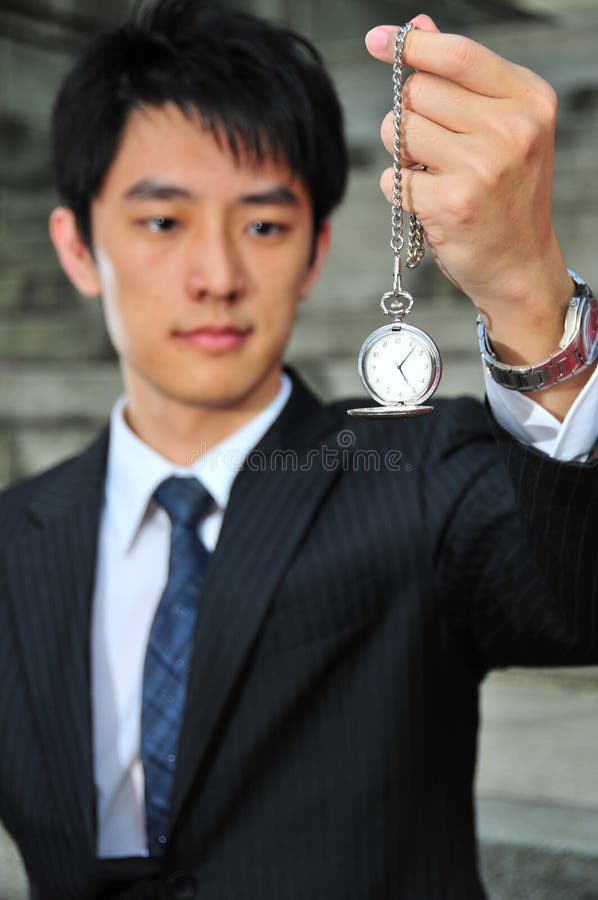 Asian Man with Pocket Watch 4 Stock Image - Image of business, waiting ...