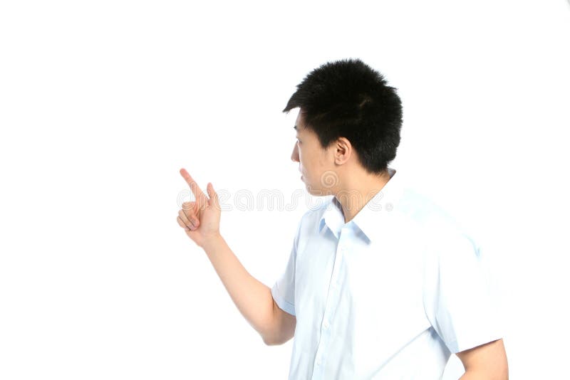 Asian Man Pointing Behind Him Stock Photo - Image of communication ...
