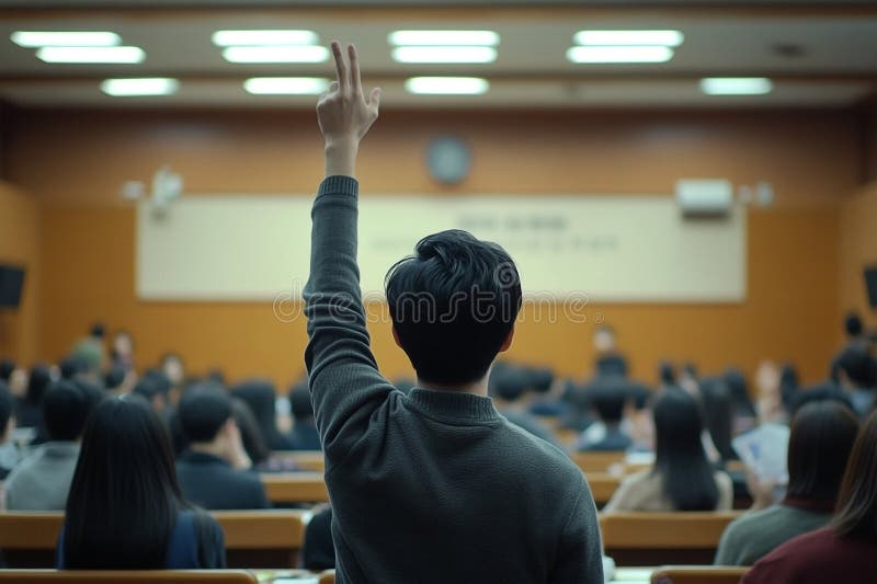 Back View Asian Student Raising His Hand Classroom Setting Stock Photos ...