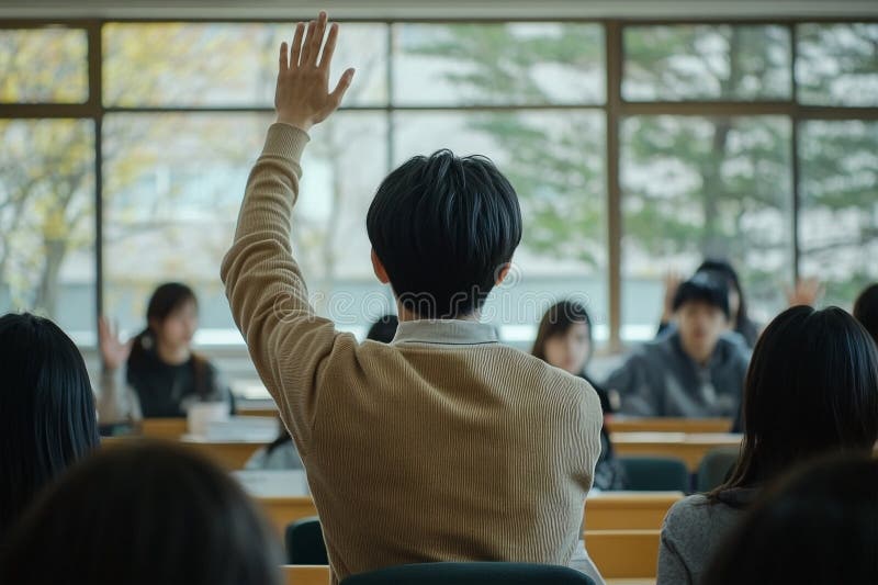 Asian Man Raising His Hand Classroom Full Students Back View Stock Photos - Free & Royalty-Free ...