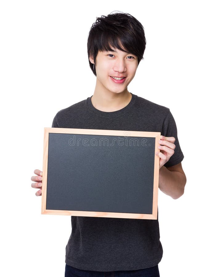 Asian Man Show with Chalkboard Stock Image - Image of background ...