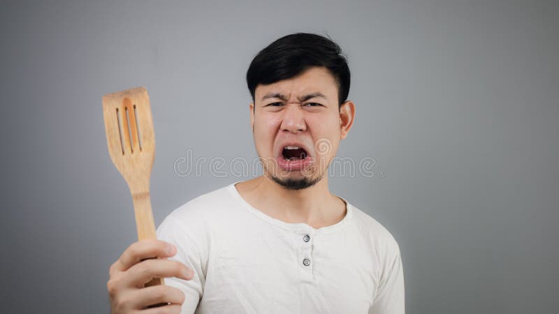 Asian Man with Spade of Frying Pan. Stock Image - Image of hand, cook ...
