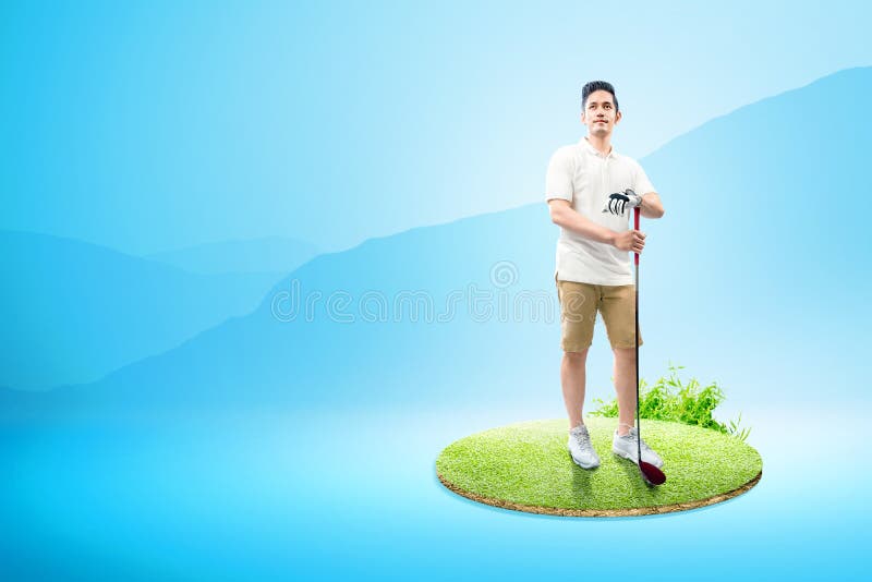 Asian Man Standing with a Wood Golf Club Stock Photo - Image of club ...