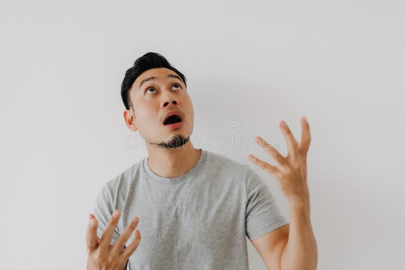 Man Surprise and Curious Face because of Something is Falling Down ...