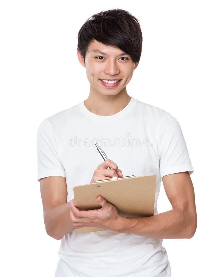 Young Man Take Note File Board Stock Photos - Free & Royalty-Free Stock ...