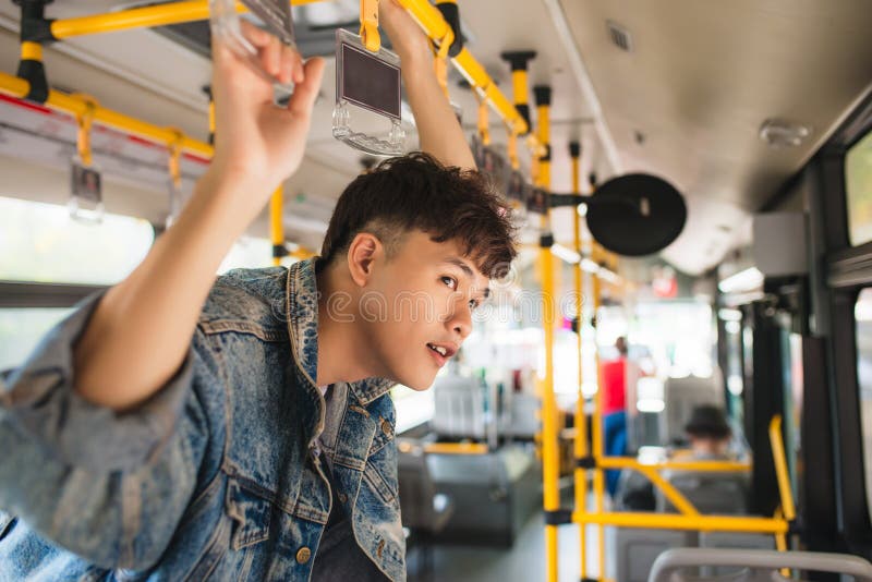 Handles on Ceiling for Standing Passenger Inside a Bus Stock Image ...