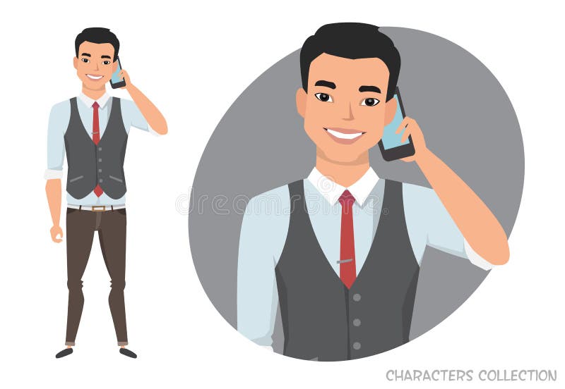 An Asian Man is Talking on the Phone Stock Vector - Illustration of ...
