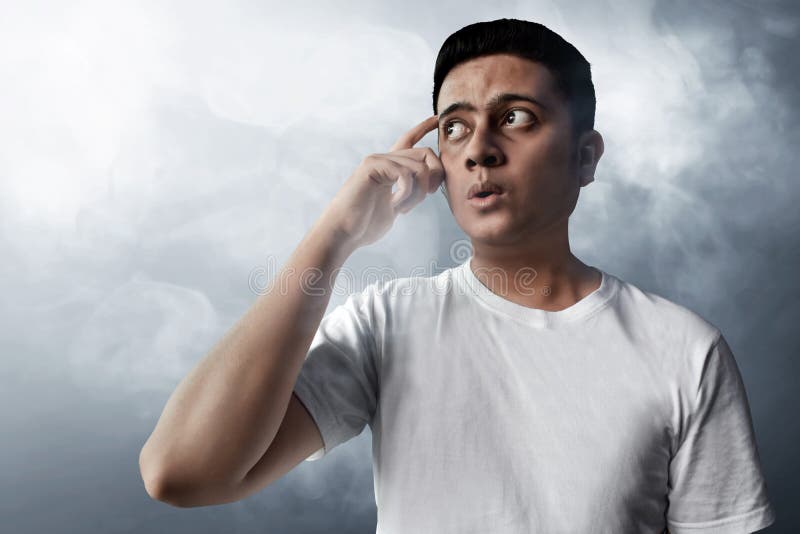 Asian Man Think on Smoke Background Stock Photo - Image of idea, choice ...