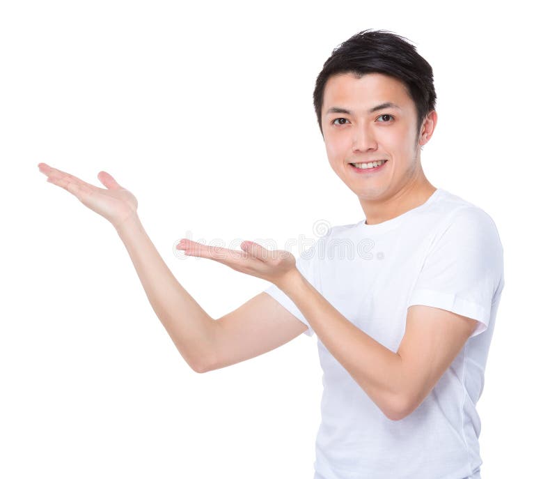Asian Man with Two Hand Open Palm Stock Image - Image of gentleman ...