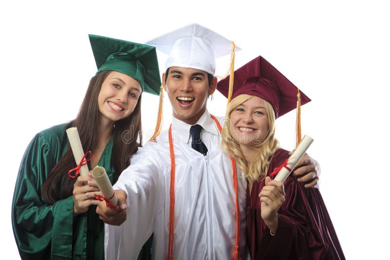 Three Graduates in Cap and Gown Stock Image - Image of proud, happy ...