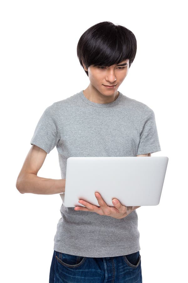 Asian Man Use of Laptop Computer Stock Image - Image of korean, look ...