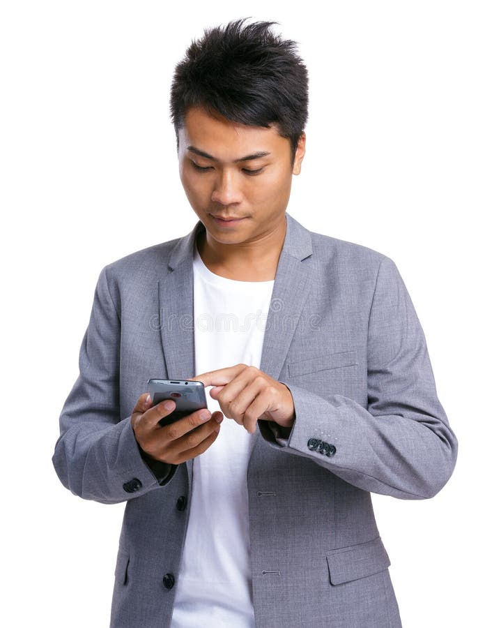 Asian man use phone stock photo. Image of joyful, male - 41274312
