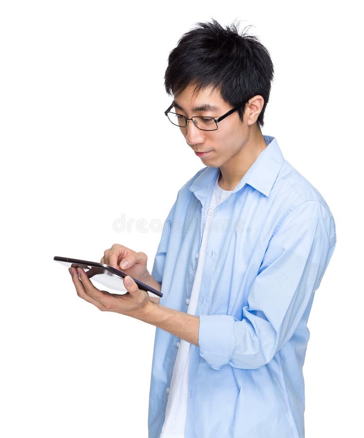 Asian man use tablet stock image. Image of digital, handsome - 42089749