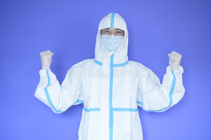 Asian Man is Wearing Ppe Suit on Purple Background Stock Photo - Image ...