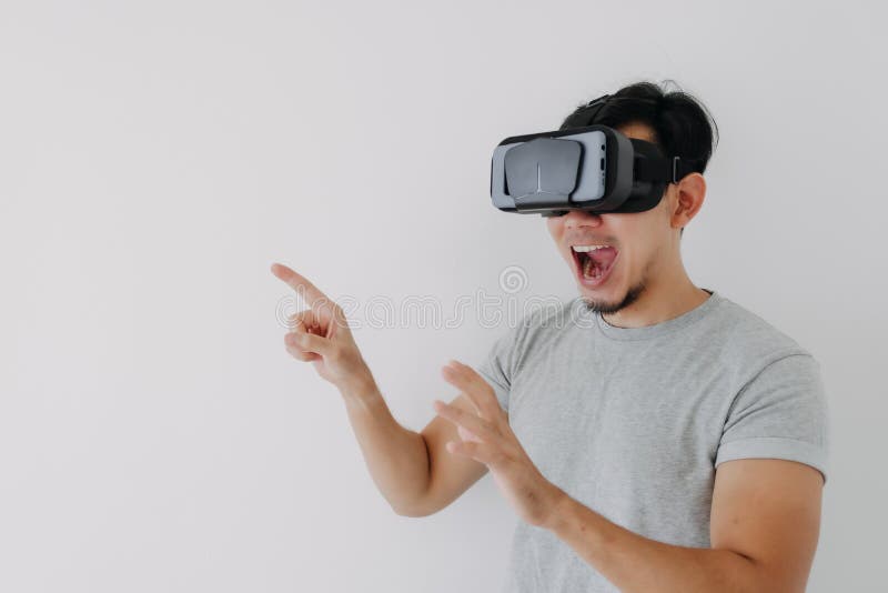Man Wears Virtual Glasses for Interactive Virtual Meta World Technology ...