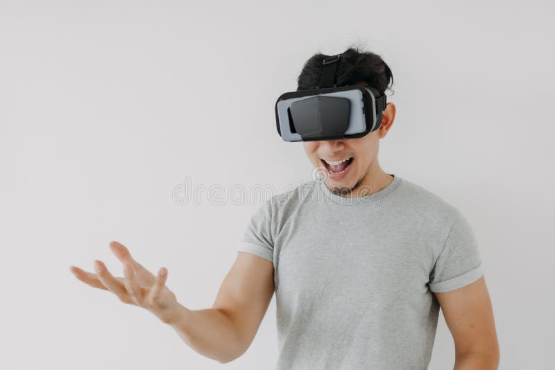 Man Wears Virtual Glasses for Interactive Virtual Meta World Technology ...
