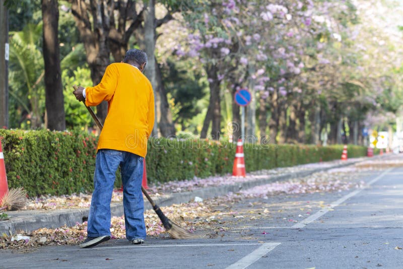 Asian Man Worker Cleaning the Road Editorial Stock Photo - Image of ...