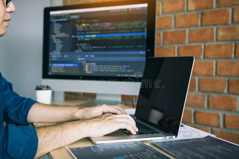 Asian Man Working Code Program Developer Computer Web Development Working Design Software On