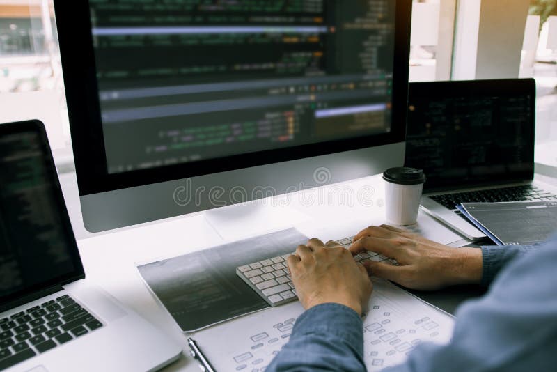 Asian Man Working Code Program Developer Computer Web Development Working Design Software On