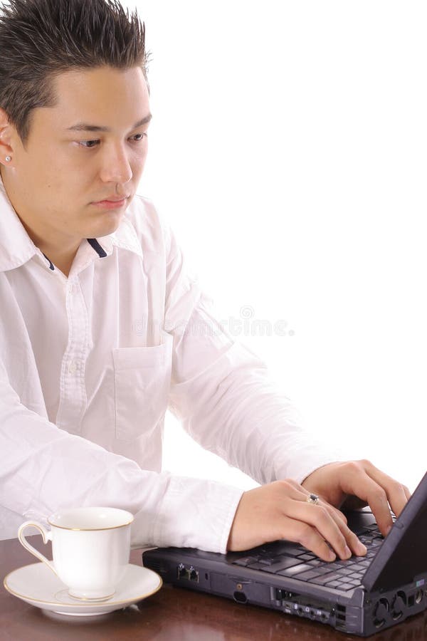 Asian Man Working on Computer Stock Image - Image of computer ...
