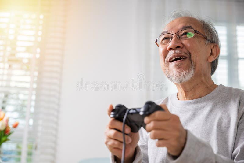 Asian Mature Man Hands Using Game Controller Play Videogame Stock Photo ...