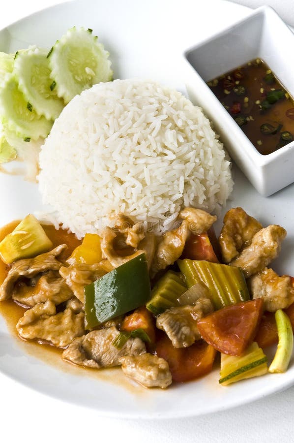 Asian meat rice dinner set stock photo. Image of cake - 46929438