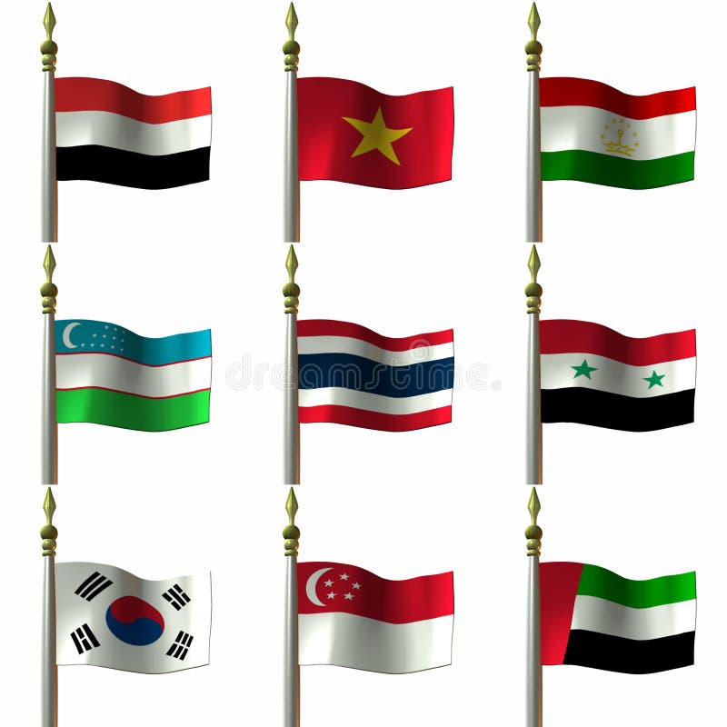Asian and Middle Eastern Flags Stock Illustration - Illustration of ...