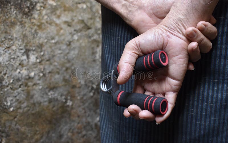 Asian, Myanmar Old Man Gripping Hand Exercise Gripper Stock Photo ...