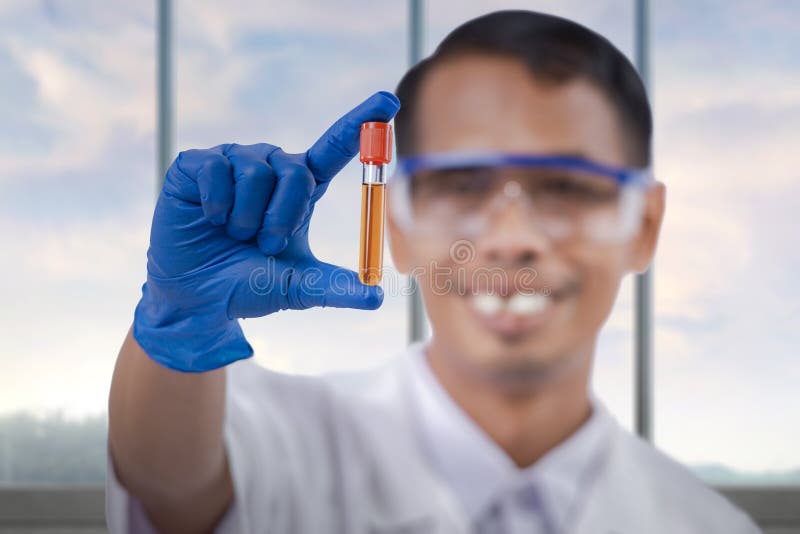 Asian Nerd Scientist Holding a Sample Tube Stock Image - Image of ...