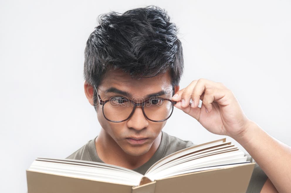 Asian Nerd Studying Holding Glasses Stock Photo - Image of adult, asia ...