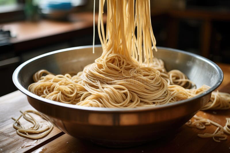 Asian Noodle Strands Tangled Together in a Bowl Stock Illustration ...