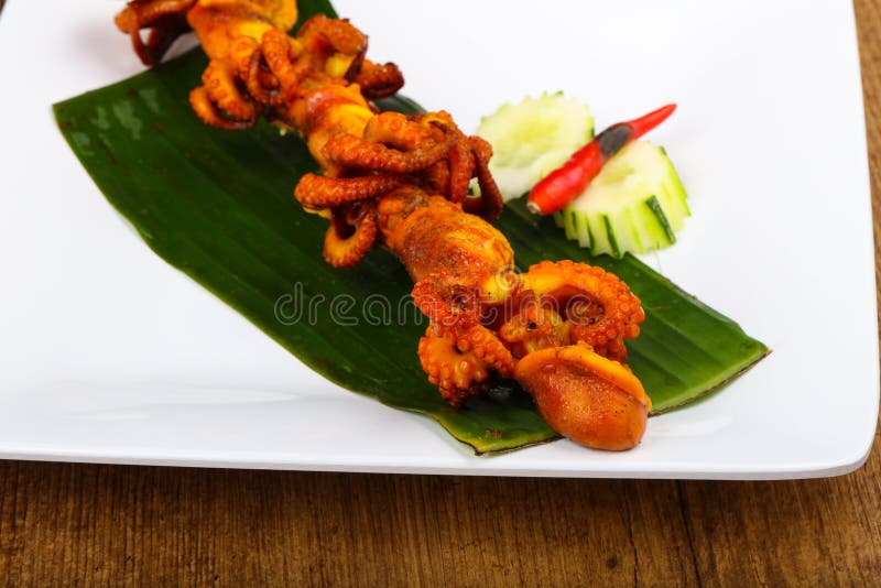 Asian octopus skewer stock photo. Image of seafood, cooked - 81103444