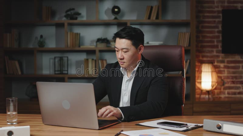 Male Employee Taking Clock after Working on Computer Stock Footage ...