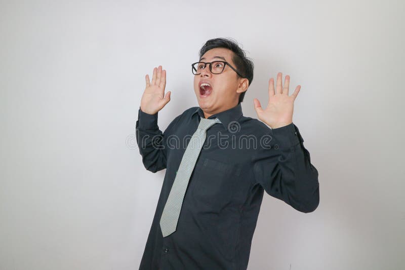 Asian Office Man Wearing Black Shirt is Showing Shock Expression ...