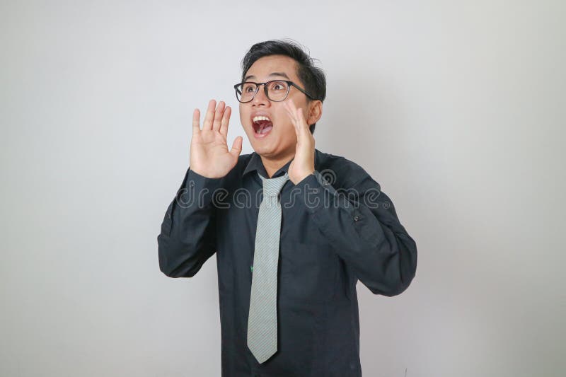 Asian Office Man Wearing Black Shirt is Showing Shouting Expression ...