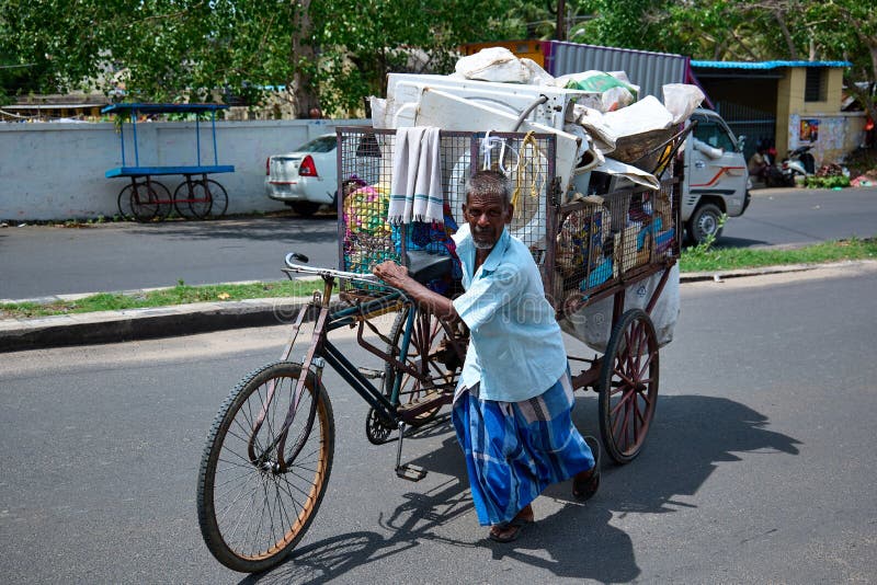 Asian Old Man Collecting Garbage with Tri Cycle Editorial Photography ...