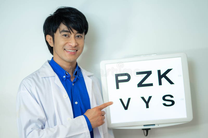 Asian Optician Man Standing by Eyesight Test with a Big Smile on Face ...