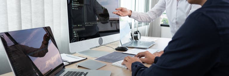 Asian Outsource Software Engineer Developer Team Working Code To Find Solution To Problem in ...