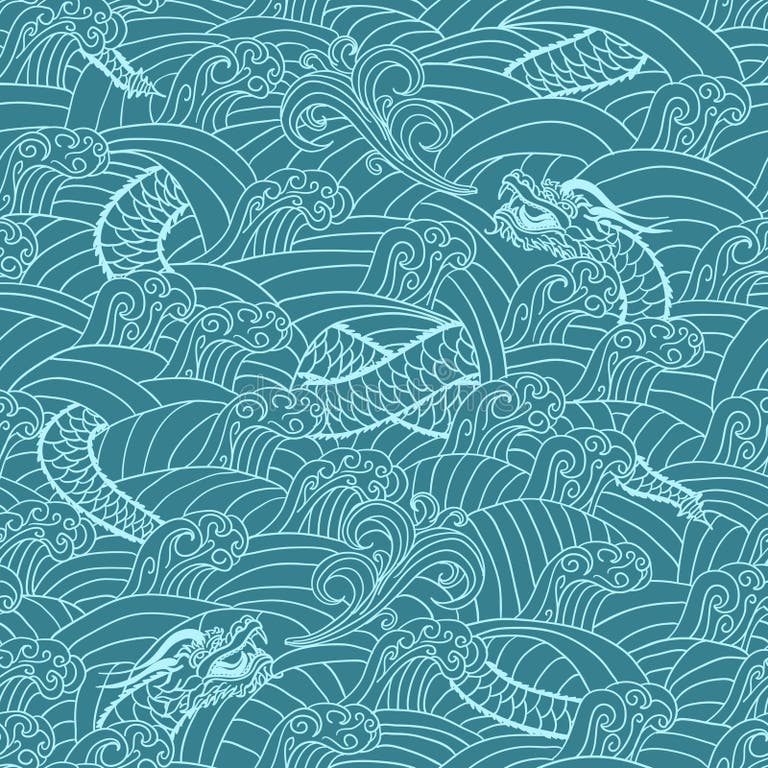 Asian Pattern with Dragon Background Stock Vector - Illustration of ...