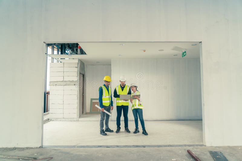 Asian People Team Engineer Working Building Inspection Use Augmented ...