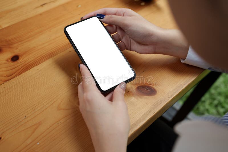 Asian Person Hand Holding Smartphone Empty Screen. Technology Concept ...