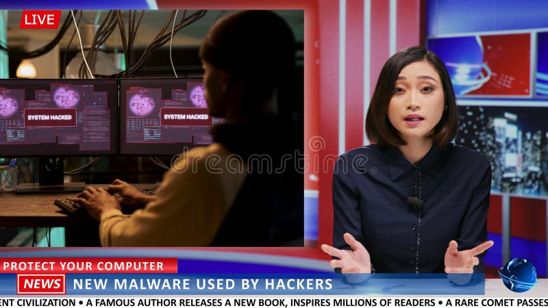 Asian Presenter Discusses Malware Attack Stock Photo - Image of news ...