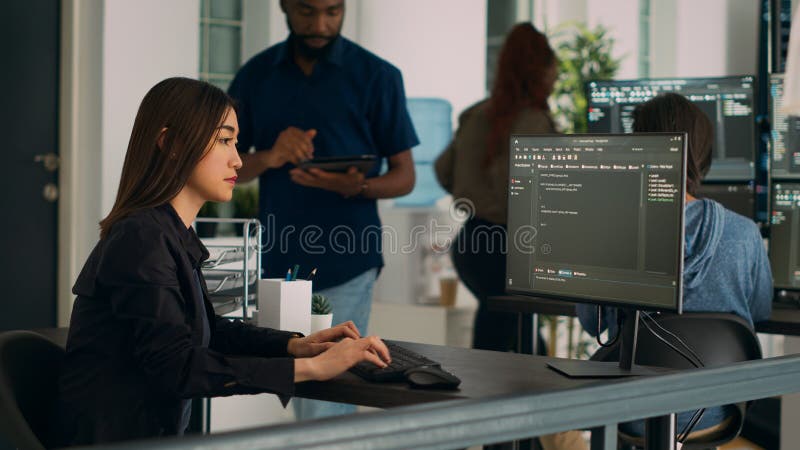 Asian Programer Typing Big Data Code on Computer To Work on App Developing Program Stock Image ...