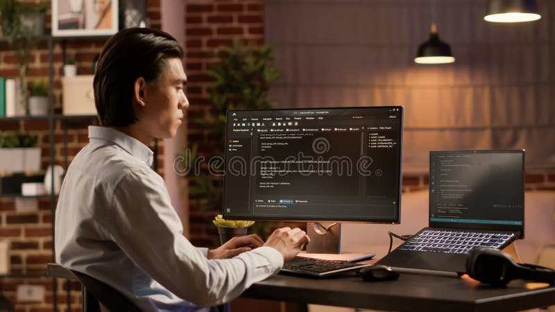 Programmer Using Binary Code for Website Interface Development Stock Photo - Image of coding ...