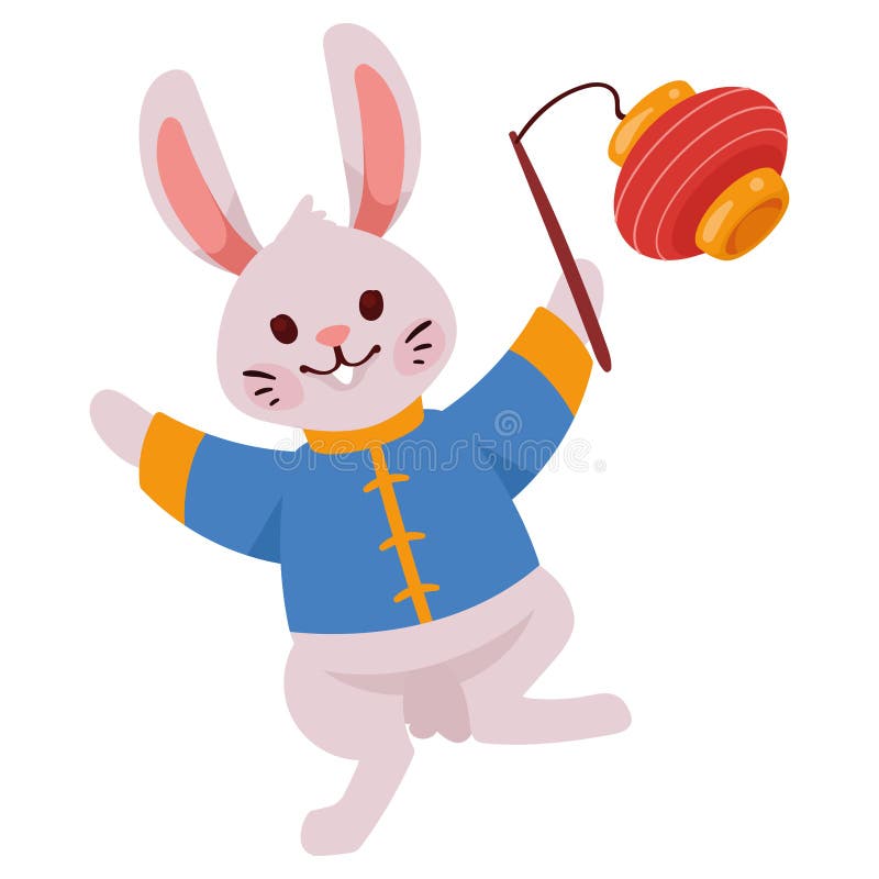 Asian rabbit with lantern stock vector. Illustration of lamp - 264385949