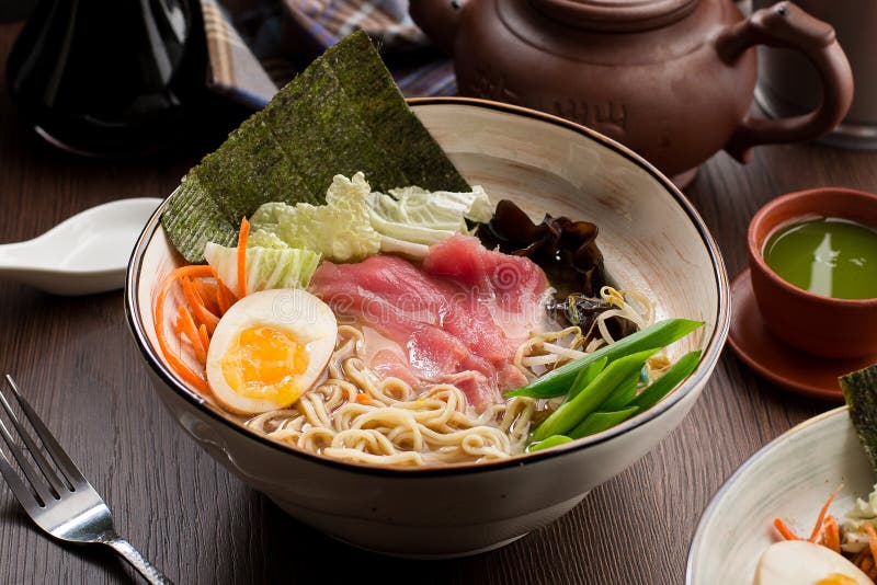Asian Ramen with Tuna and Noodles in a Restaurant Stock Image - Image ...