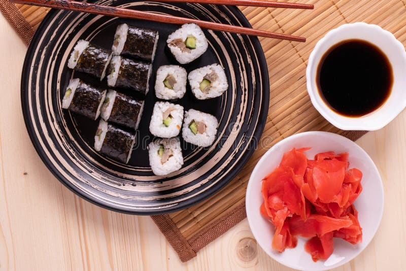 Asian rice and fish rolls stock photo. Image of food - 192191990